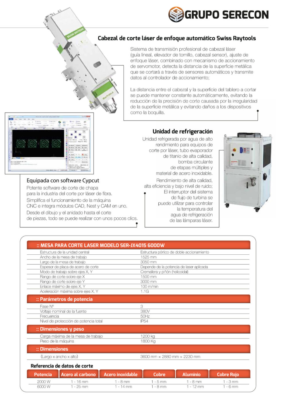 MESA CORTE LÁSER FIBRA – CUT FORM 4015 – SERECON